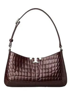 Tory Burch Slim Eleanor Croc Embossed Leather Shoulder Bag - Albarossa