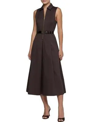 L'Agence Kolton Sleeveless Zip Front Midi Dress With Belt - Dark Java