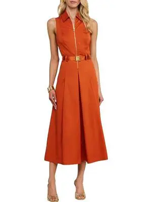 L'Agence Kolton Sleeveless Zip Front Midi Dress - Sienna
