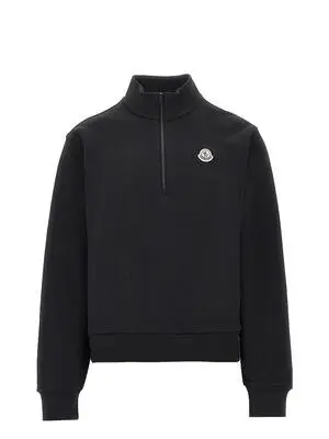 Moncler Cotton Weathirt With Logo Patch - Black