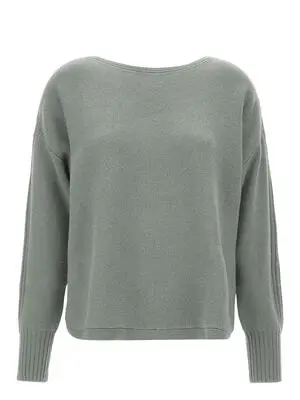 ELENA MIRO` Ribbed Boat Neck Sweater - Gray