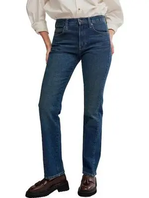 Free People Edie High Waist Tapered Jeans - Blue Echo