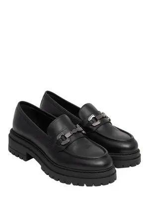 NEROGIARDINI Platform Lug Sole Loafers With Logo Bit Hardware - Black