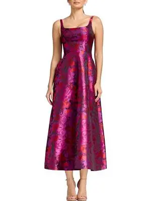 Dress The Population Vanna Floral Cocktail Midi Dress - Bright Fuchsia Multi