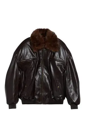 LU'U DAN Faux Leather Cargo Flight Jacket With Faux Fur Collar - Grease