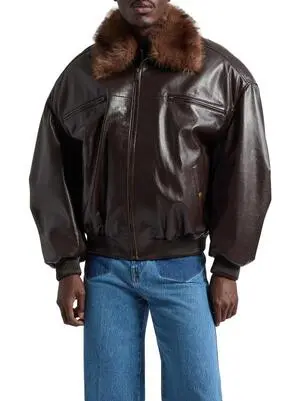 LU'U DAN Faux Leather Cargo Flight Jacket With Faux Fur Collar - Grease
