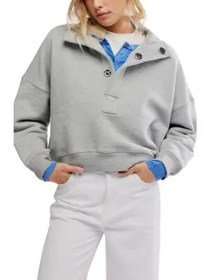 Free People Timeless Snap Placket Pullover - Heather Grey