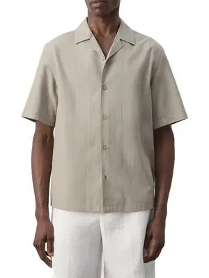Mango Pinstripe Short Sleeve Woven Shirt - Medium Brown