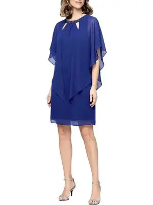 SL FASHIONS Jewel Chiffon Overlay Shift Dress - Iris