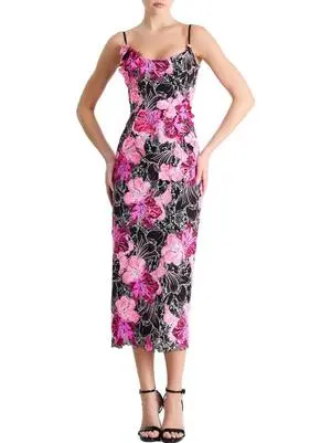HELSI Emilia Sequin Sleeveless Midi Dress - Black/pink