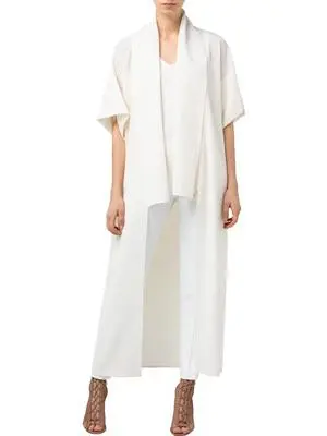 Akris Short Sleeve Long Wool Crepe Jacket - Ecru