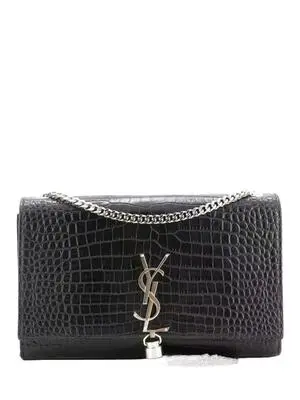 Saint Laurent Classic Monogram Tassel Crocodile Embossed Leather Medium Crossbody Bag - Black