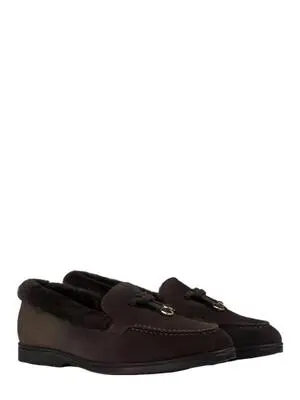 DOUCAL'S Suede Shearling Trim Loafers - Brown