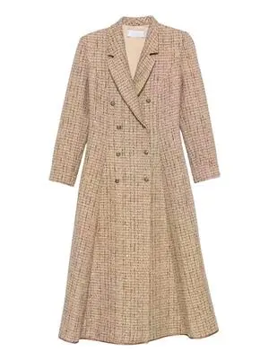 DE SANTIS Peak Lapel Bouclé Coat - Neutrals
