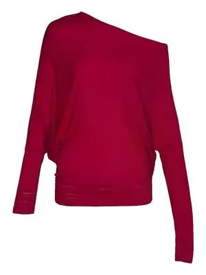 CLUB21 Off-shoulder Batwing-sleeve Sweater - Red