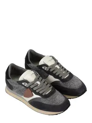 Philippe Model Glitter-detail Leather Sneakers - Grey