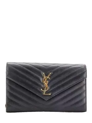 Saint Laurent Classic Monogram Wallet On Chain Matelasse Chevron Leather Medium Crossbody Bag - Black