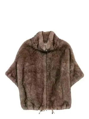 VALENTINI 1972 Faux Fur Funnel Neck Zip-up Coat - Brown