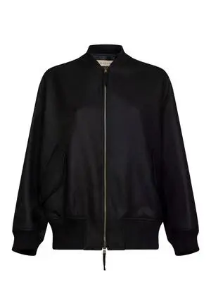 BLANCA VITA Chevron Pattern Wool Bomber Jacket - Black