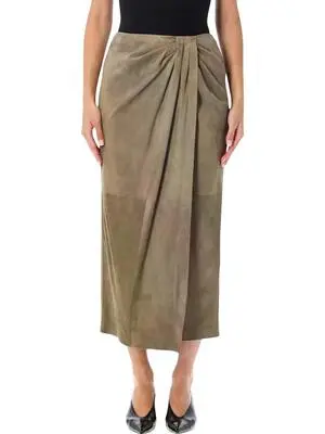Ralph Lauren Draped Calf Suede Midi Skirt - Neutrals