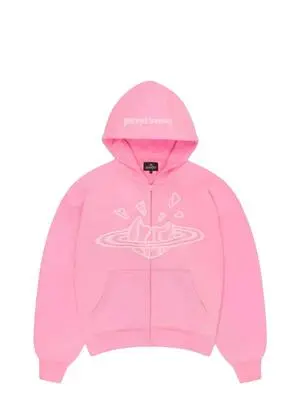 BROKEN PLANET Logo-print Zip-up Hoodie - Pink