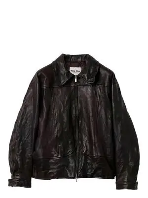 Miu Miu Leather Blouson Jacket - Brown