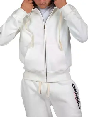 PODHIO Zip-up Drawstring Hoodie - White