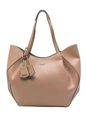 Guess Amorette Logo-plaque Pebbled-effect Shoulder Bag - Neutrals