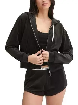 Juicy Couture Ribbed Knit Logo Pendant Hoodie - Black