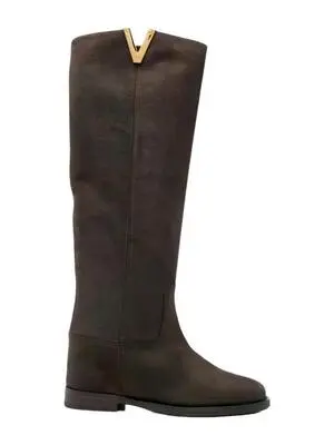 VIA ROMA 15 Via Roma 15 V-Plaque Leather Knee-High Boots