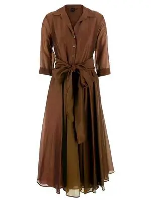 PLAIN Belted Midi Shirt Dress - Brown