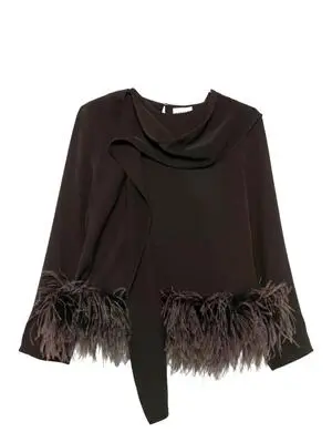 P.a.r.o.s.h Feather-trimmed Draped Blouse - Black