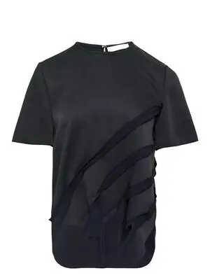 CLUB21 Ruffle Detail Round Neck Top - Black