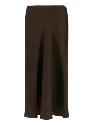 Herno Satin Finish Logo Plaque Midi Skirt - Brown