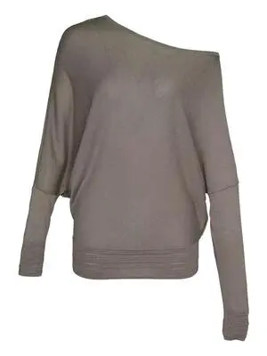 CLUB21 Off-shoulder Batwing-sleeve Fine Knit Sweater - Grey