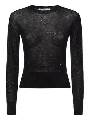 GENNY Sequin Embellished Semi-sheer Sweater - Black