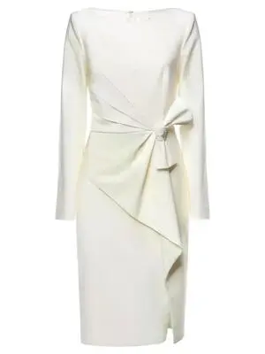 GENNY Side-bow Draped Midi Dress - White