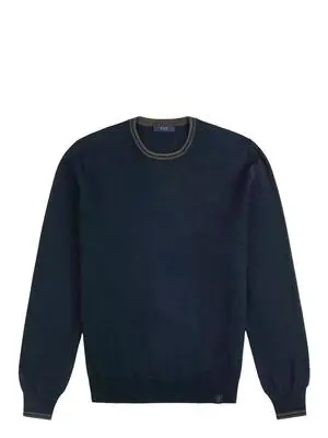 FAY Crew Neck Sweater With Ribbed Trim And Elbow Patches - Blue