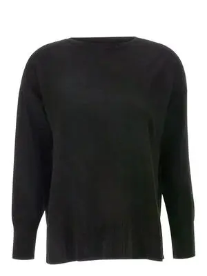 ELENA MIRÒ Round Neck Fine Knit Long Sleeve Sweater - Black