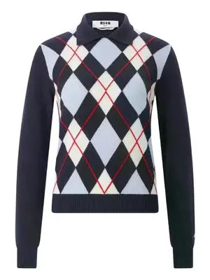 MSGM Argyle Polo Sweater - Blue