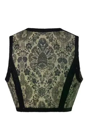 INTO THE EAST INTO THE EAST Sleeveless Damask-Pattern Braided-Trim Jacket