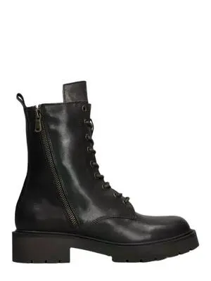 JULIE DEE Leather Lace-up Side-zip Boots - Brown