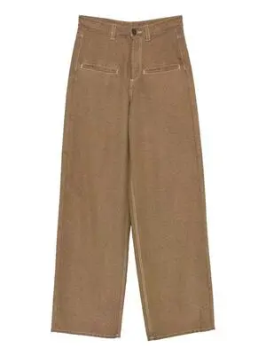 UMA WANG Contrast Stitch Wide-leg Trousers - Brown