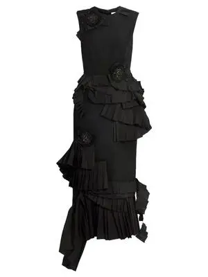 Erdem Embroidered Ruffled Dress - Black