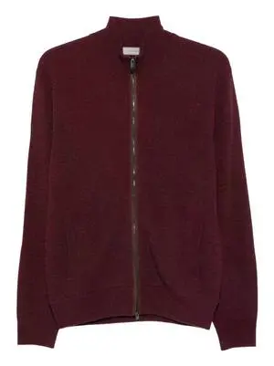 Canali Zip-up Ribbed-knit Sweater - Red