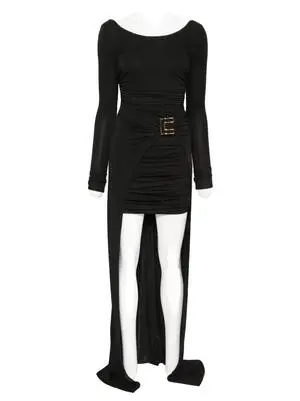 ELISABETTA FRANCHI Ruched Logo-buckle Asymmetric Dress