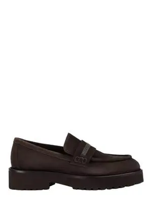 DOUCAL'S Stud-embellished Suede Loafers - Brown