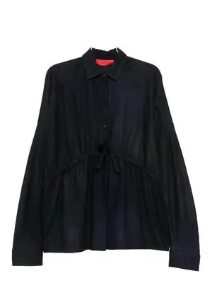 THELATEST Drawstring Waist Long Sleeve Shirt - Blue