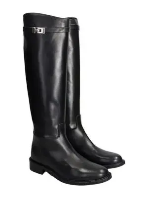 JULIE DEE Leather Boots With Buckle Detail - Black