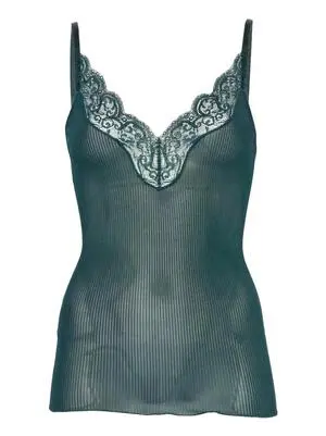 Saint Laurent Saint Laurent Lace-Trimmed Ribbed Camisole Neutrals